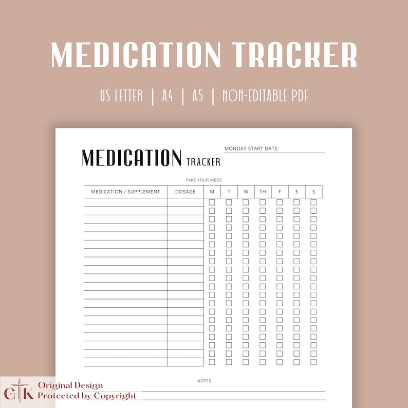 Medication Tracker Prints | Medication Chart Printable | Medication ...