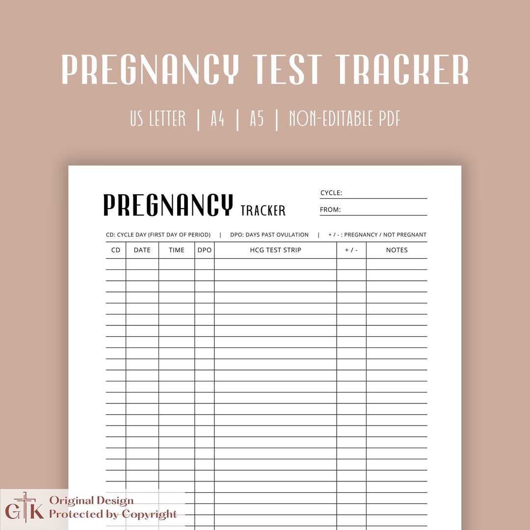 Printable Pregnancy Test Tracker | TTC Journal | Pregnancy Tracker ...