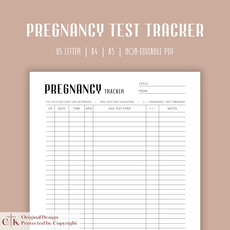 Printable Pregnancy Test Tracker | TTC Journal | Pregnancy Tracker ...