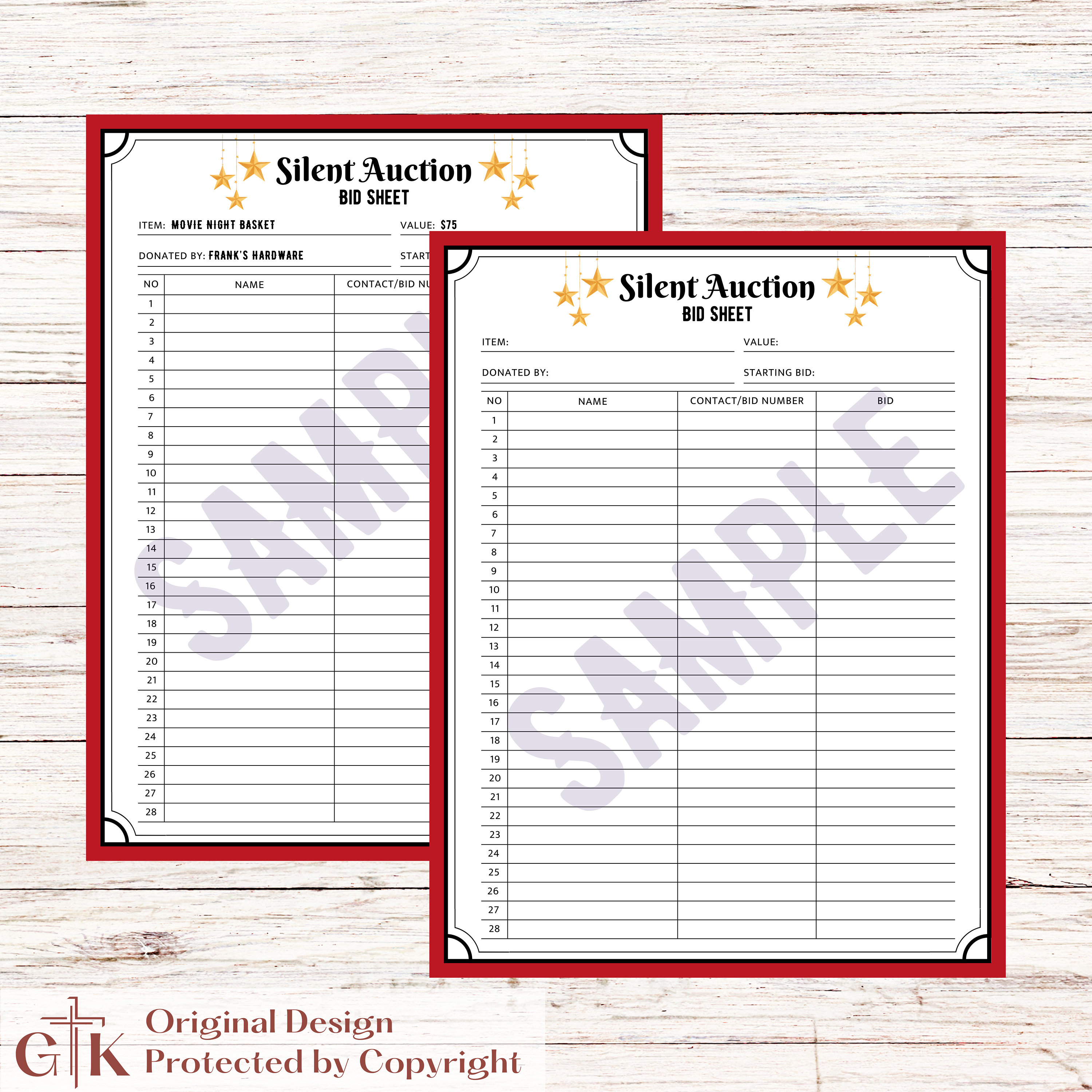 Silent Auction Editable Forms | Silent Auction Bid Sheet | Auction ...