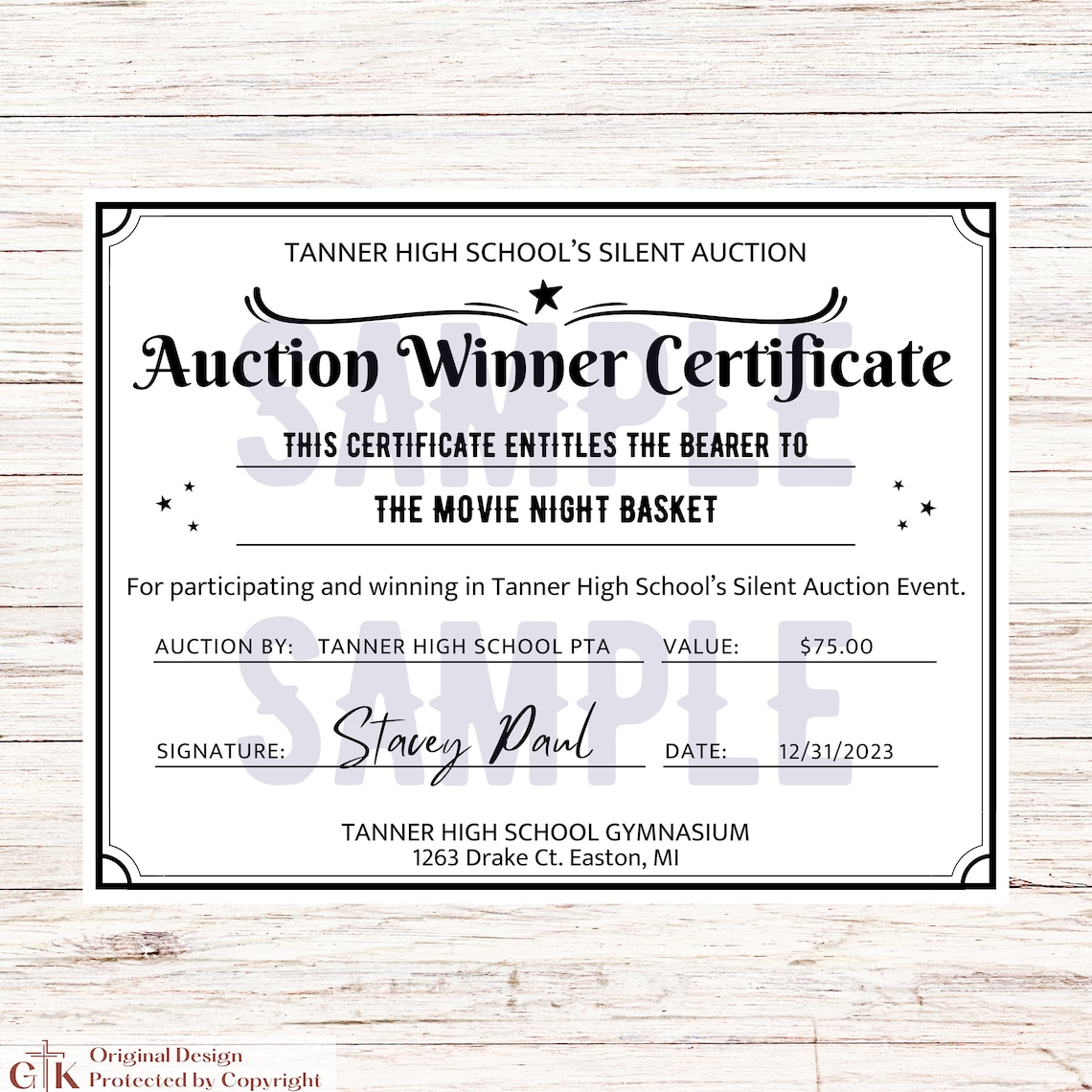 Silent Auction Winner Certificate Template | Auction Item Certificate ...
