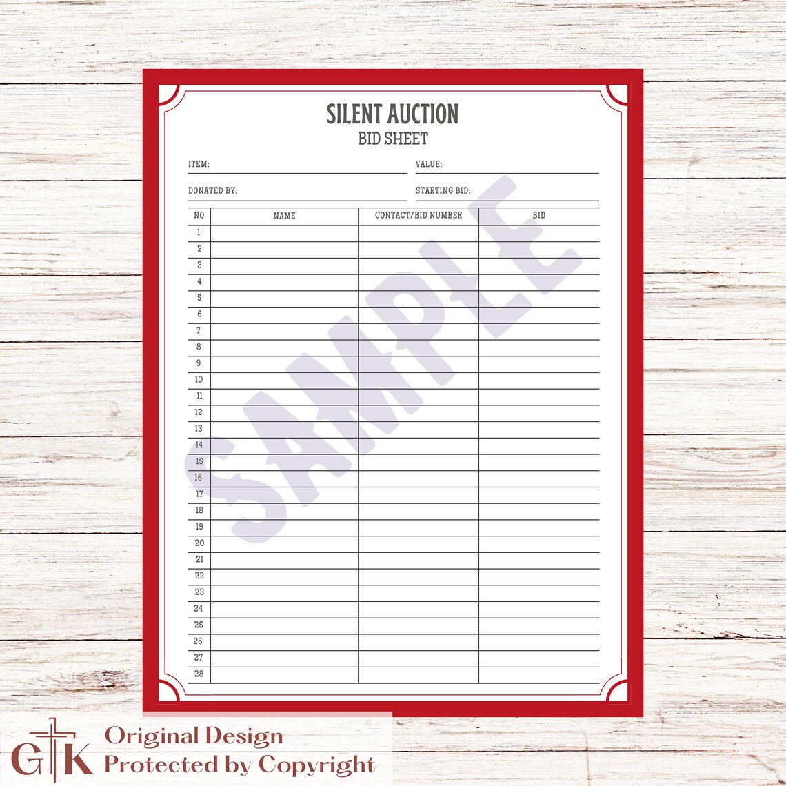 Silent Auction Editable Forms | Silent Auction Bid Sheet | Auction ...