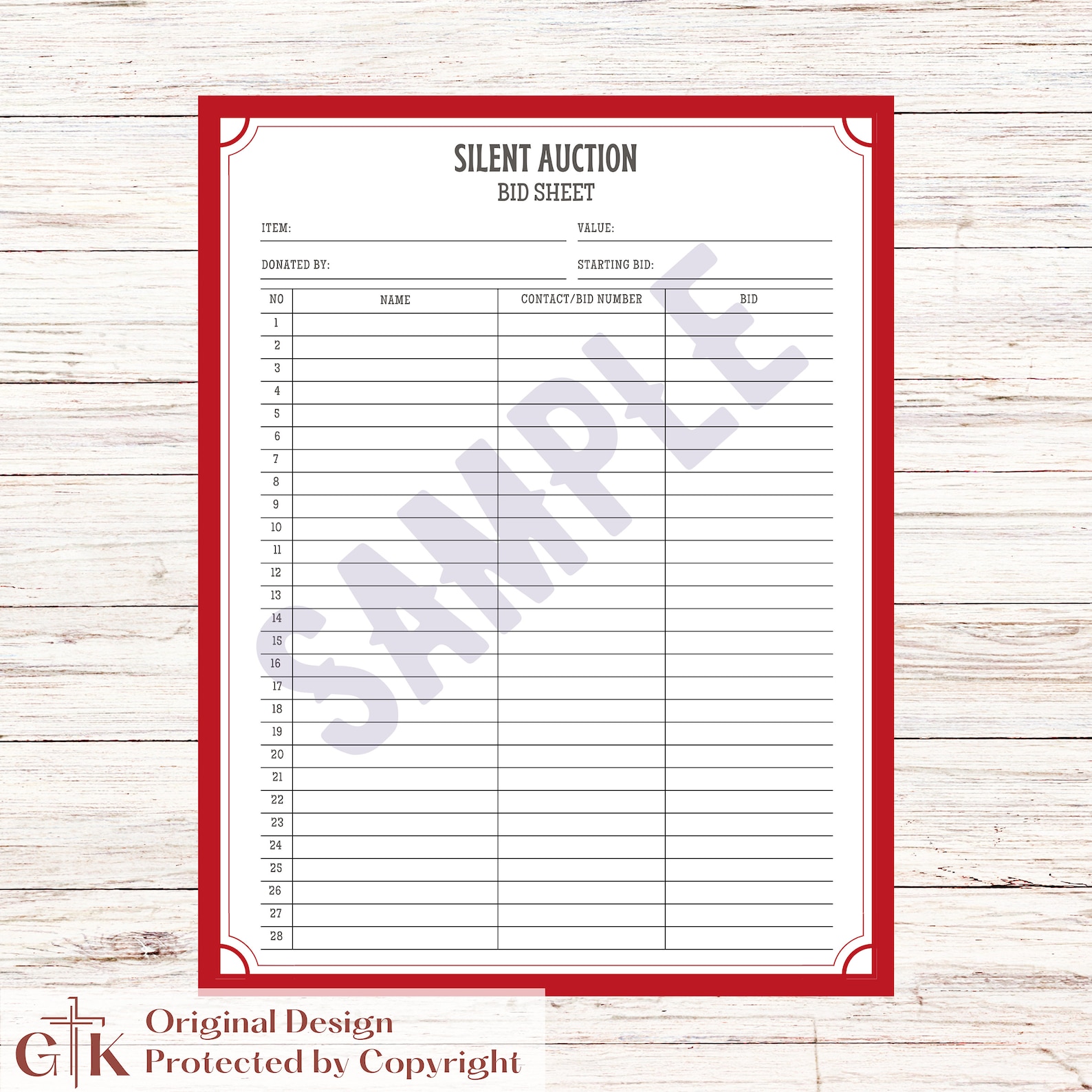 Silent Auction Editable Forms | Silent Auction Bid Sheet | Auction ...