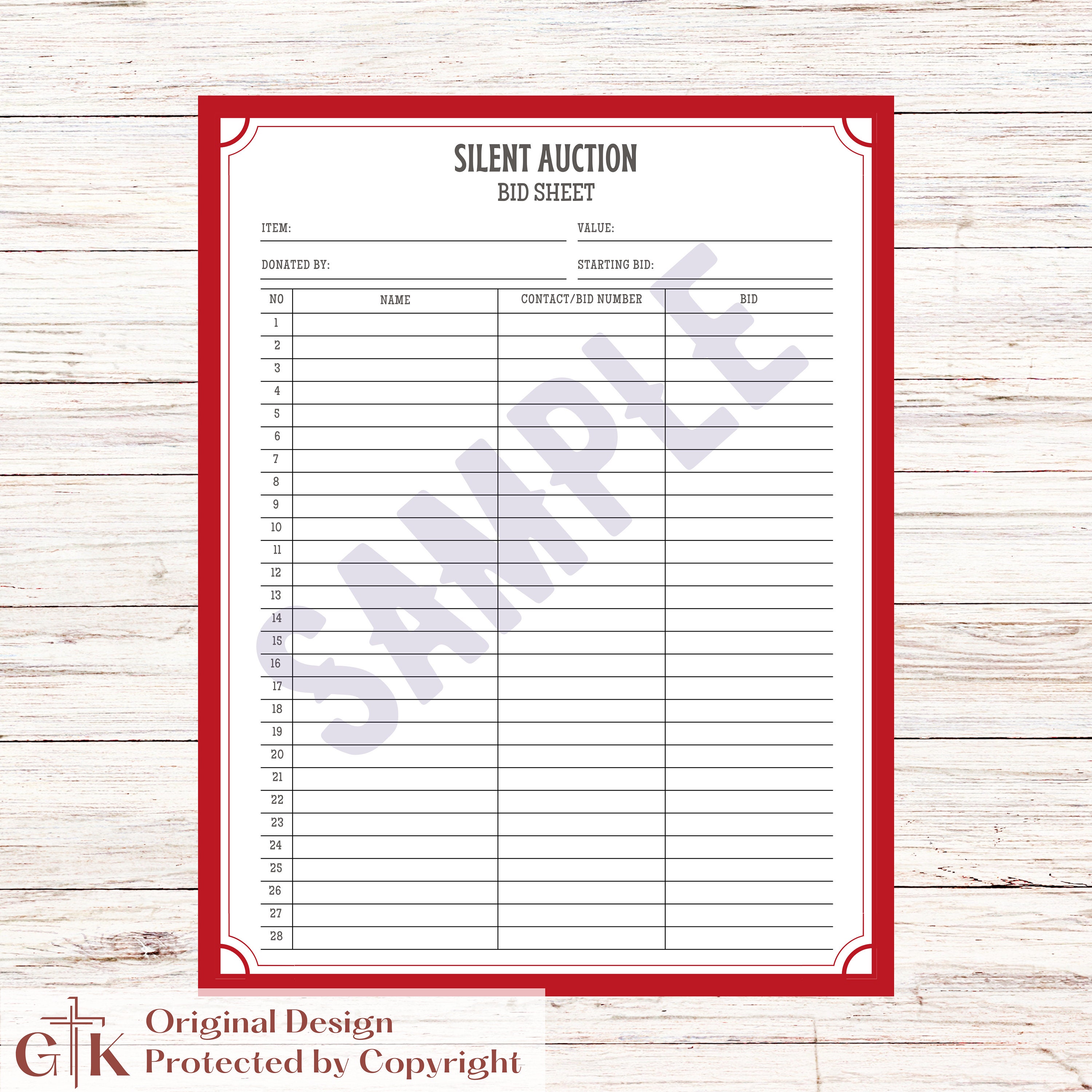 Silent Auction Editable Forms | Silent Auction Bid Sheet | Auction ...