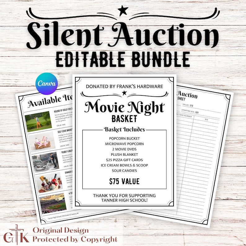Silent Auction Editable Forms Bundle | Silent Auction Bid Sheet ...