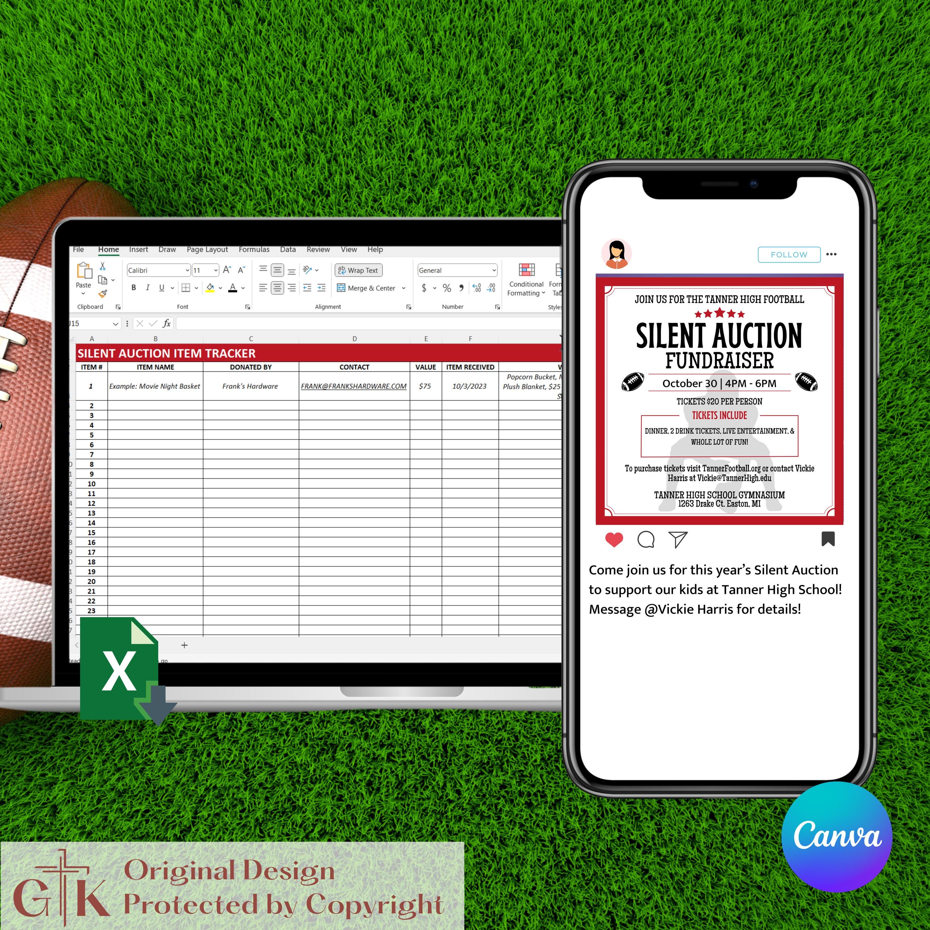 Football Silent Auction Editable Forms | Silent Auction Bid Sheet ...