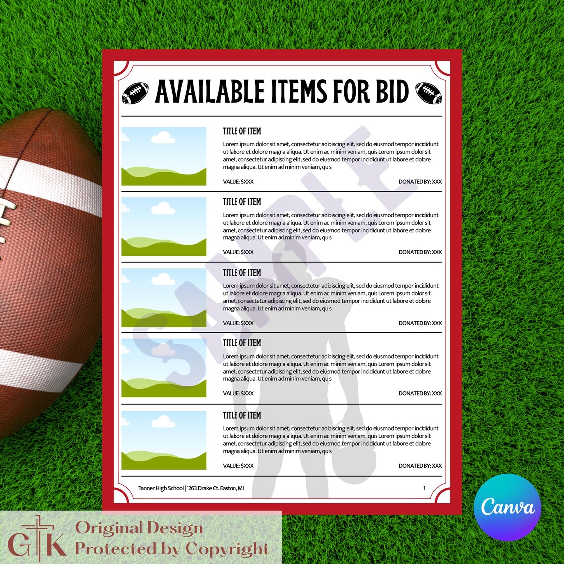 Football Auction Catalog Template | Auction Item Template Catalog ...
