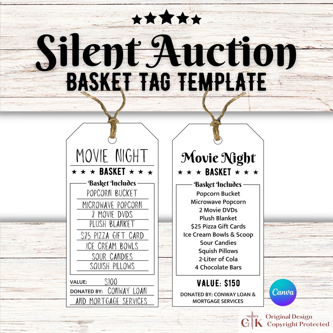 Silent Auction Basket Tags Editable | Silent Auction Sheet | Auction Item Edit | Auction ...