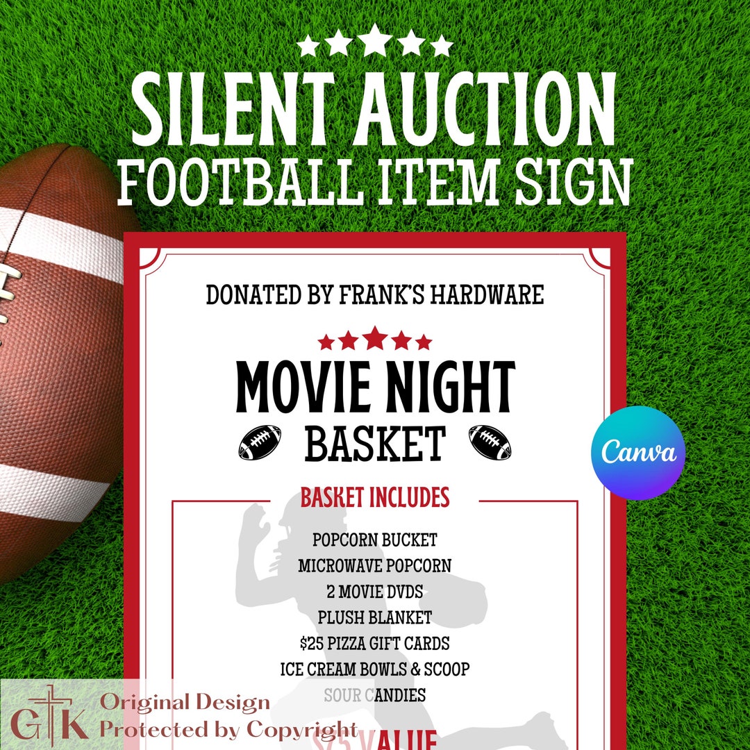 Football Silent Auction Item Sign Template | Auction Item Template ...
