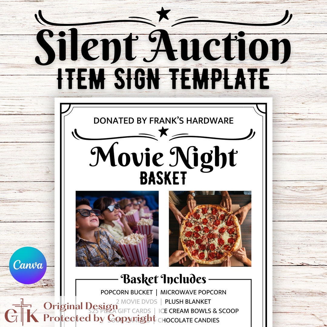 Silent Auction Item Sign Template | Auction Item Template | Silent ...