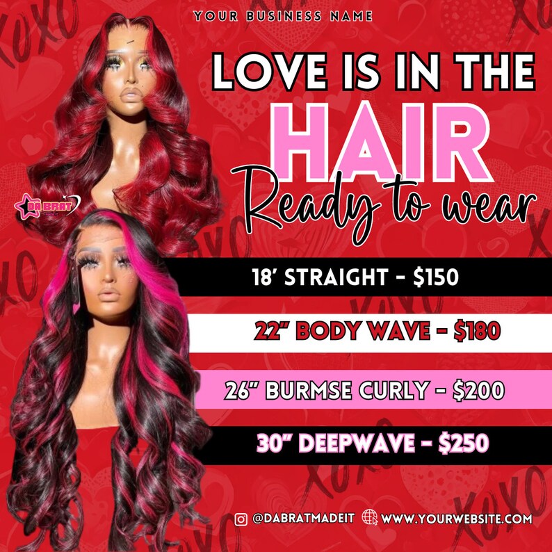 February Bookings Flyer, Wig Flyer, Valentines Day Flyer, Wig Sale ...