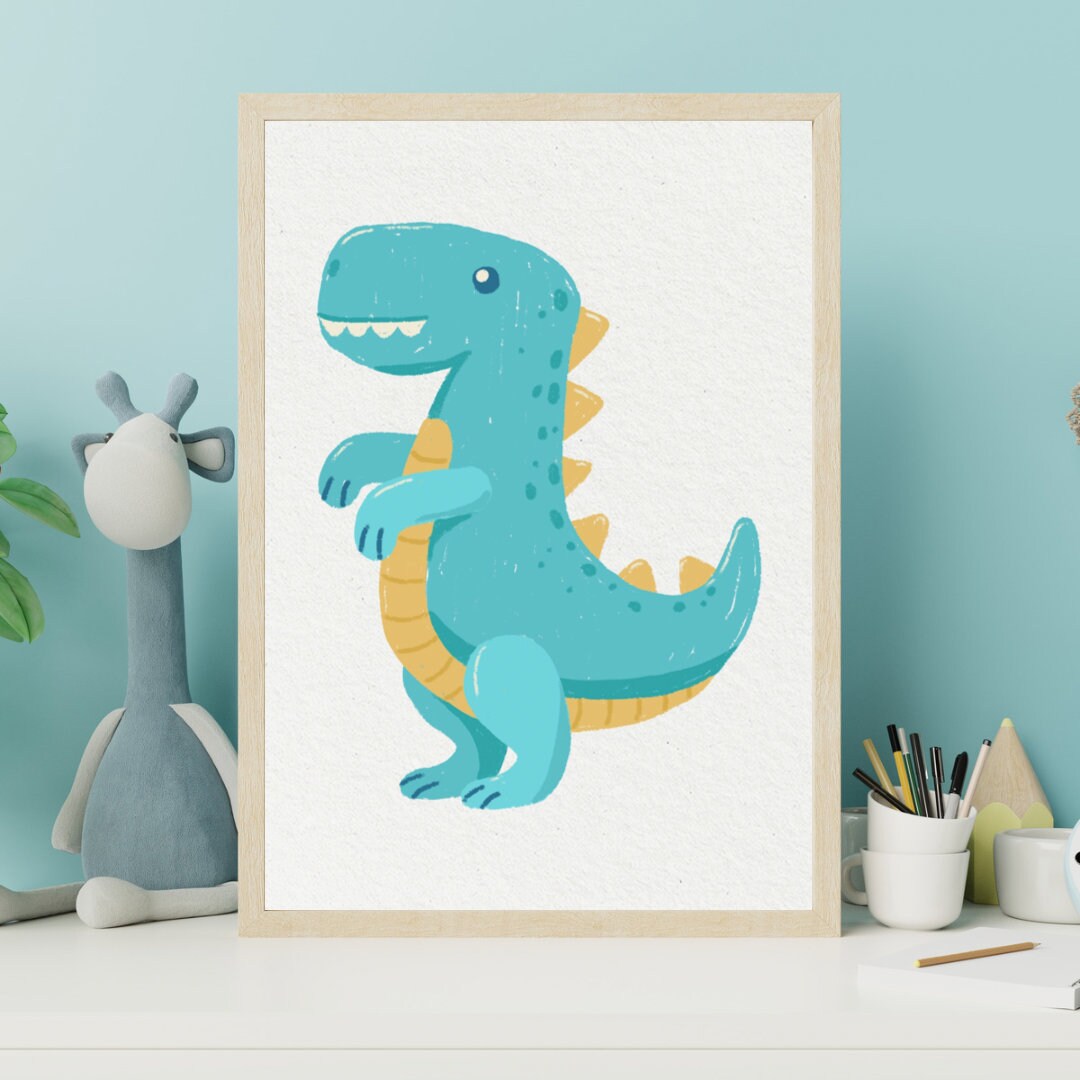 Blue Dinosaur Wall Art - Etsy