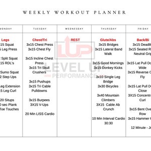 Weekly Workout Split With Exercises - Etsy