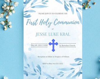 First Holy Communion Invitation Editable - Etsy