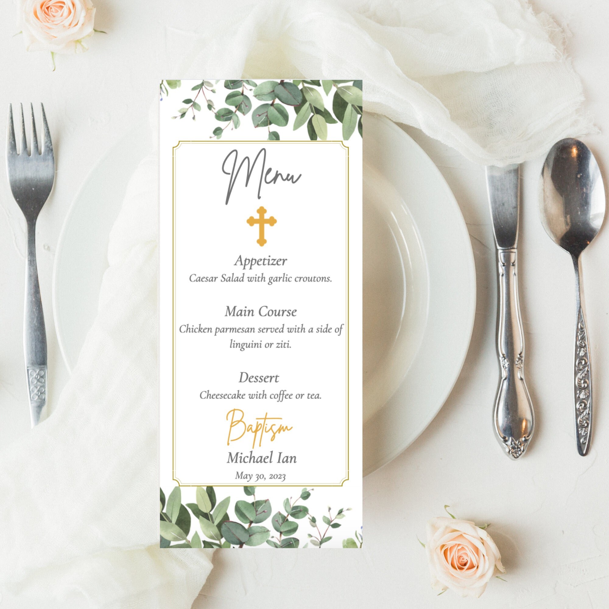 Editable Eucalyptus Menu Eucalyptus Baptism Menu Wedding Reception Menu ...
