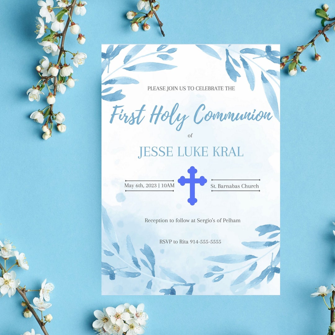 Editable Blue Communion Invite Boy First Holy Communion Invitation - Etsy