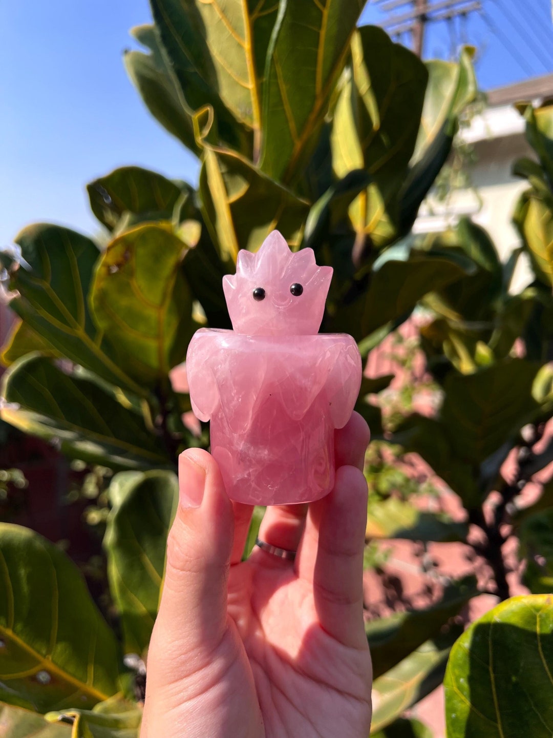 Howl's Moving Castle Baby Calcifer Candle Crystal Carving - Rose Quartz ...