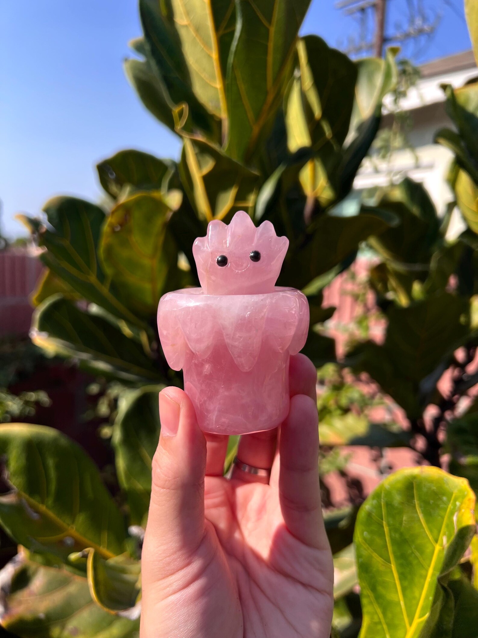 Howl's Moving Castle Baby Calcifer Candle Crystal Carving - Rose Quartz ...