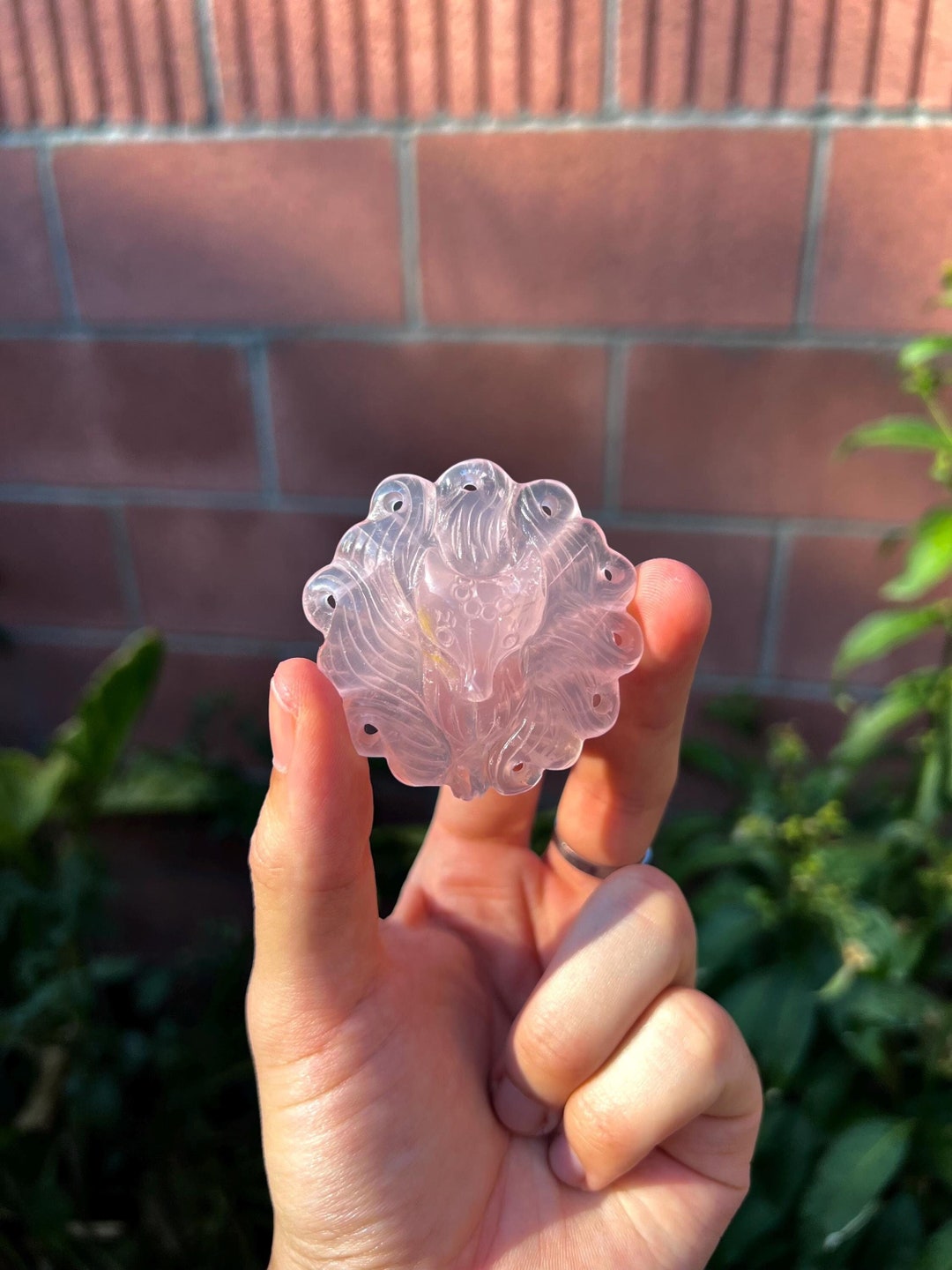 Gemmy Rose Quartz Nine Tailed Fox Crystal Carving - High Grade (~50g ...