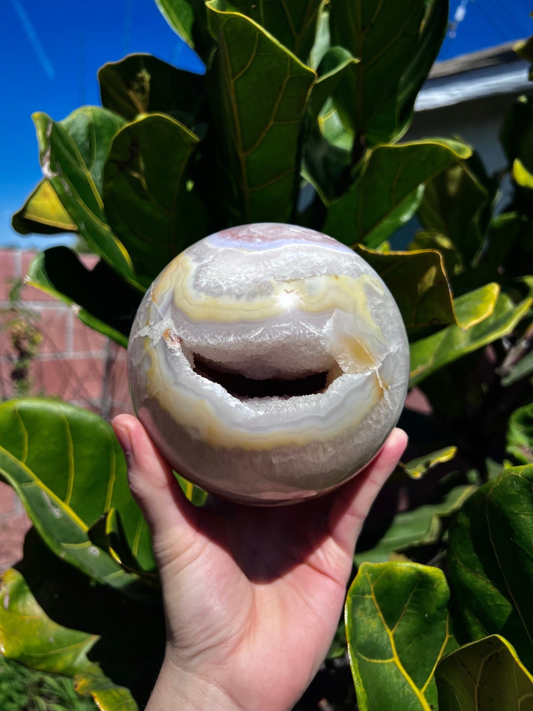 Rare Yellow Orbicular Agate W/ Quartz & Pink Amethyst Sphere 6.4lbs - Etsy