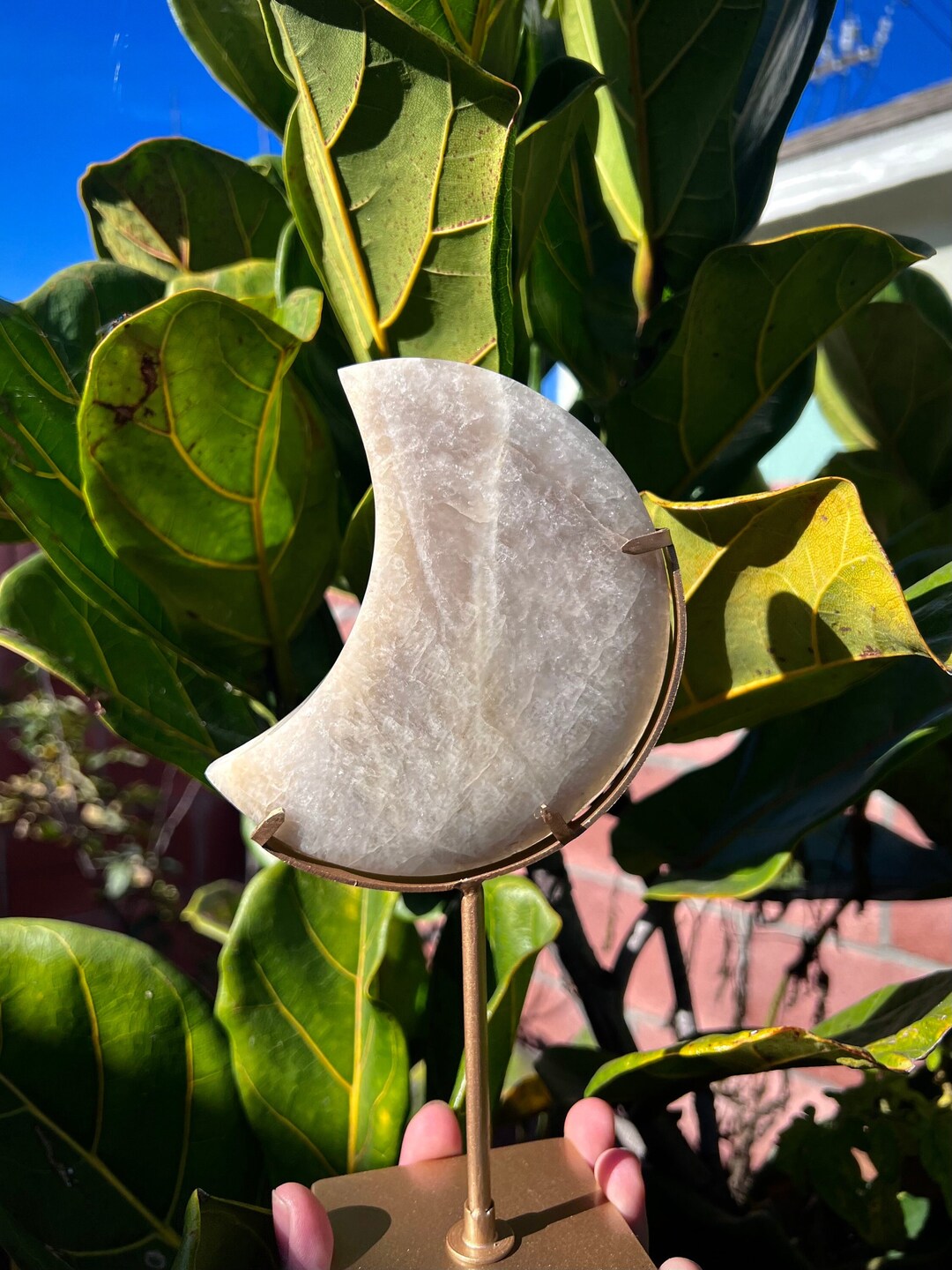 HQ White Moonstone Moon W/ Metal Stand (1.3lbs) - Etsy
