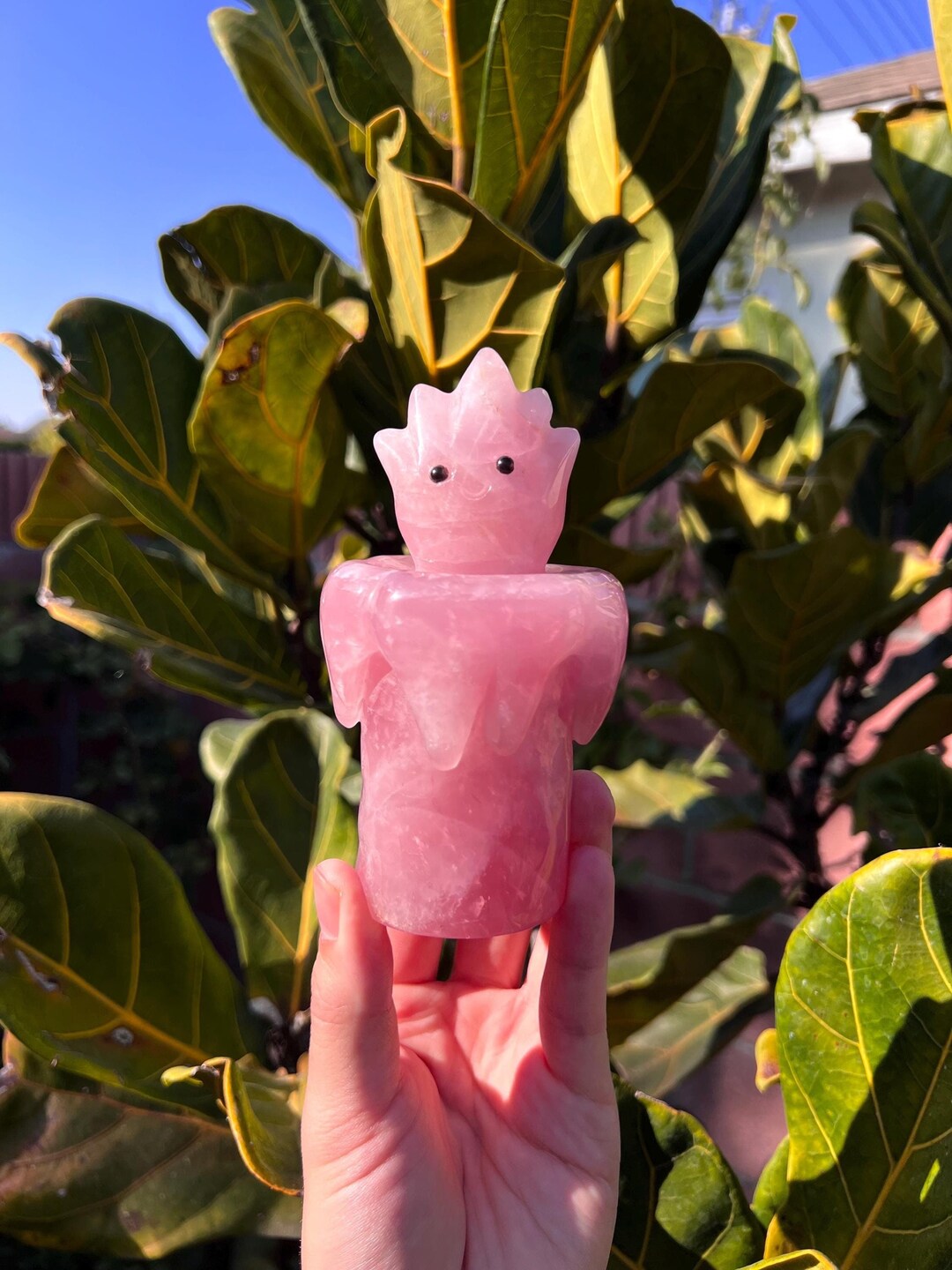 Howl's Moving Castle Calcifer Candle Crystal Carving - Rose Quartz (~1 ...