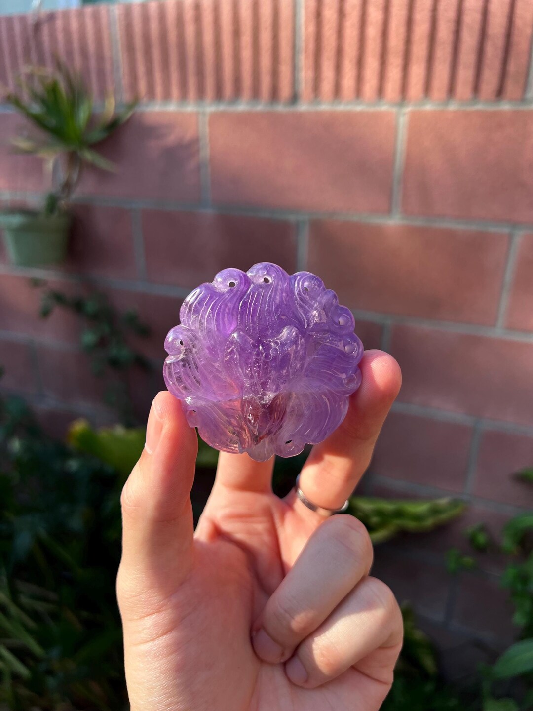 Amethyst Nine Tailed Fox Crystal Carving W/ Trapiche Formations - High ...