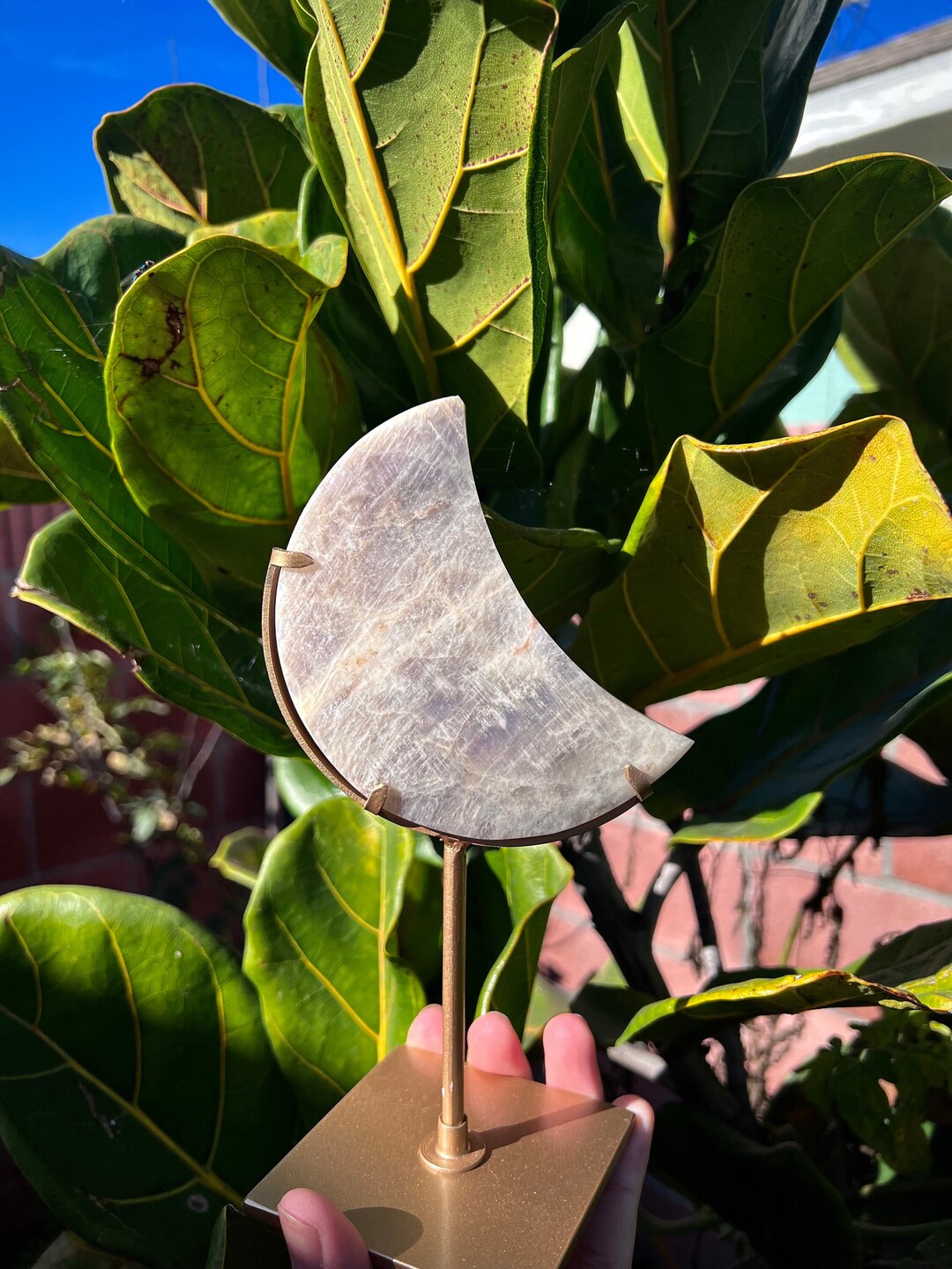 HQ White Moonstone Moon W/ Metal Stand (1.2lbs) - Etsy
