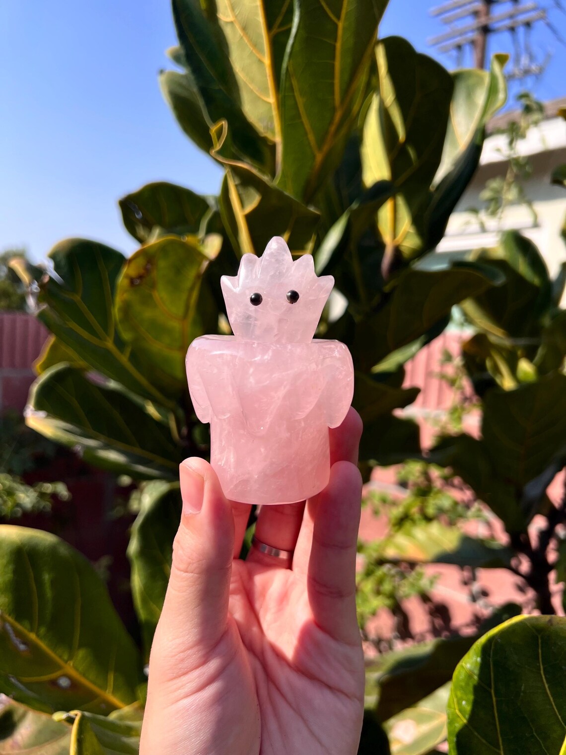 Howl's Moving Castle Baby Calcifer Candle Crystal Carving - Rose Quartz ...