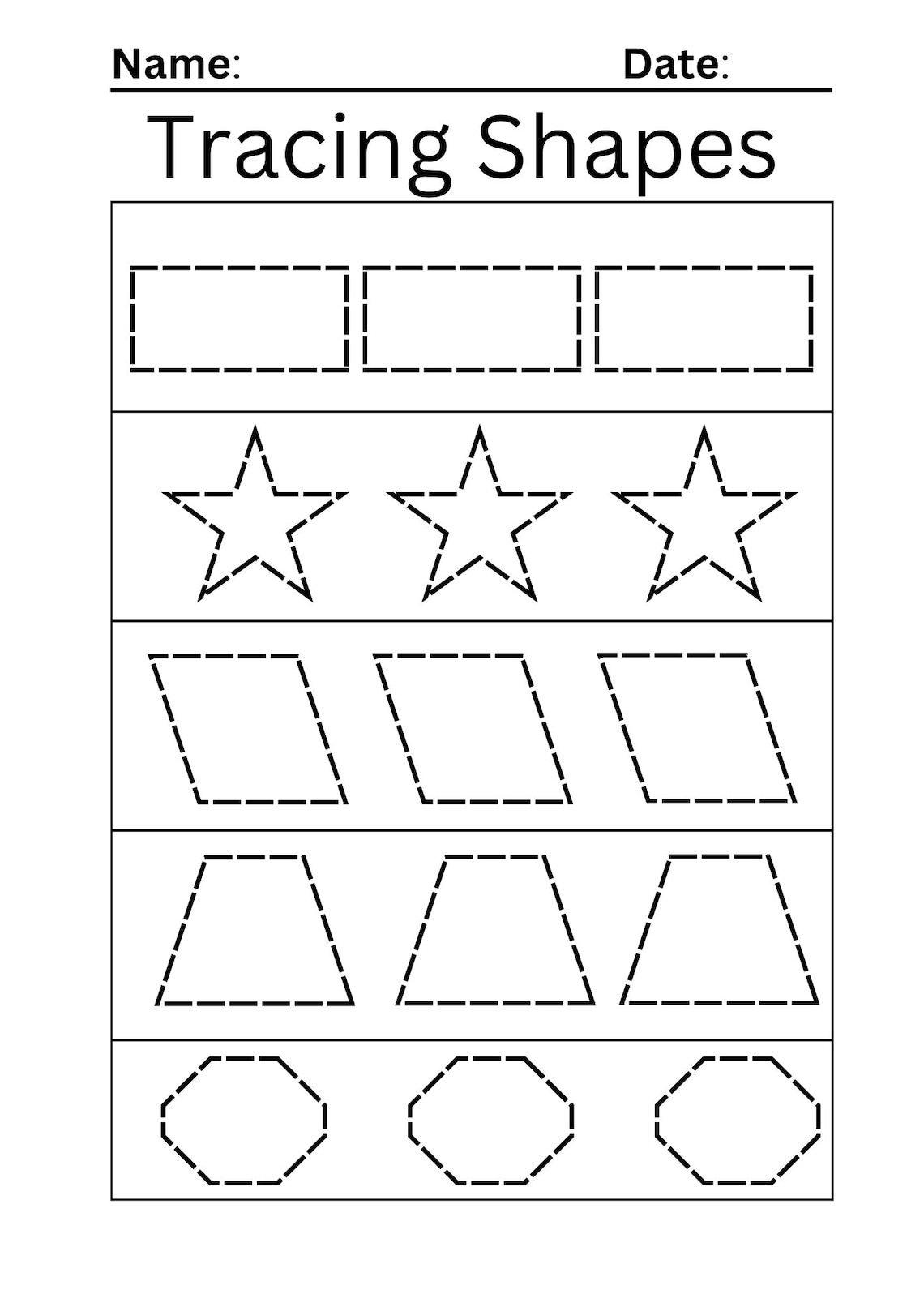 Preschool Shapes and Lines - Trace the Shapes and Lines- Printable ...