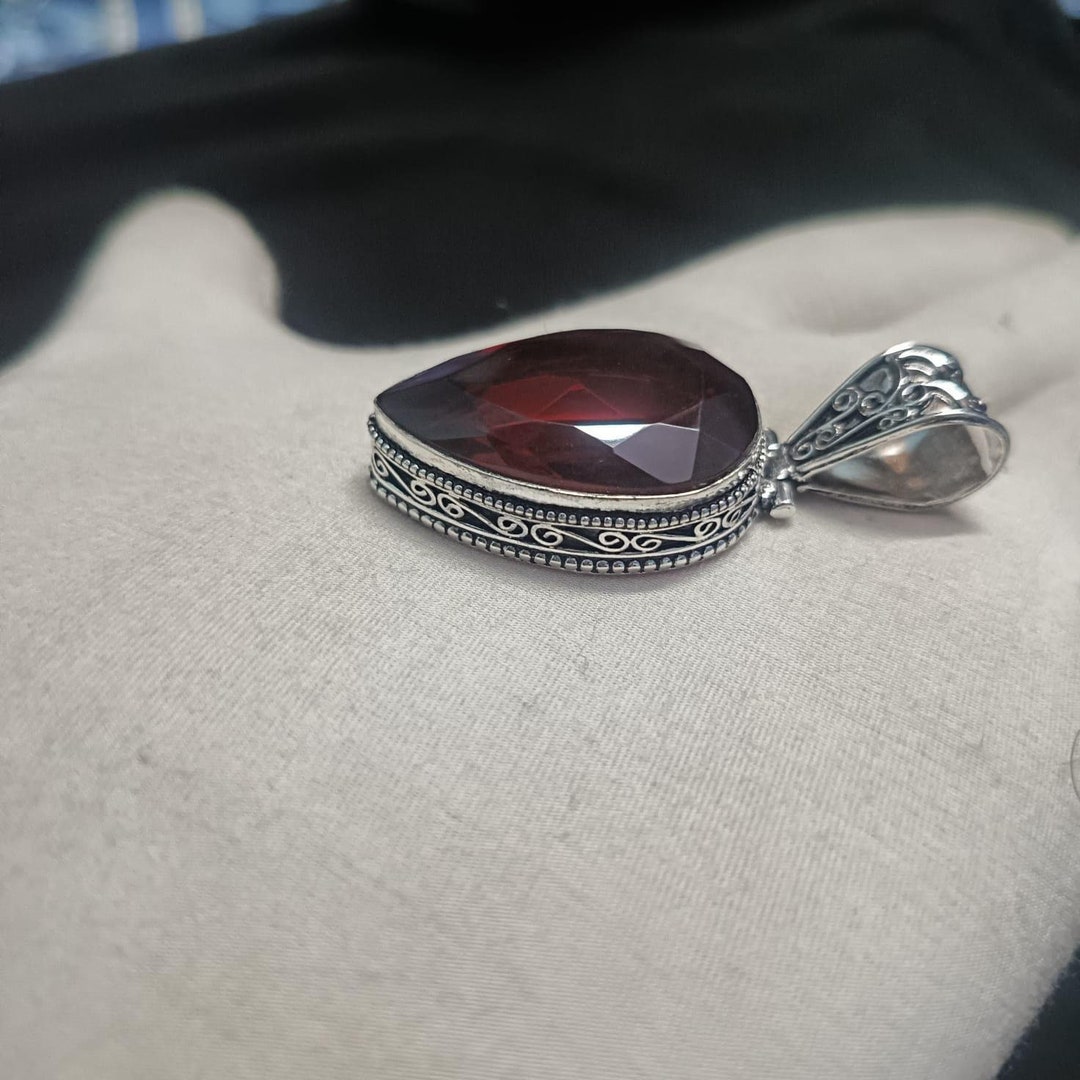 Natural Garner Stone Pendant,925 Silver Plated Pendant,handmade Pendant ...