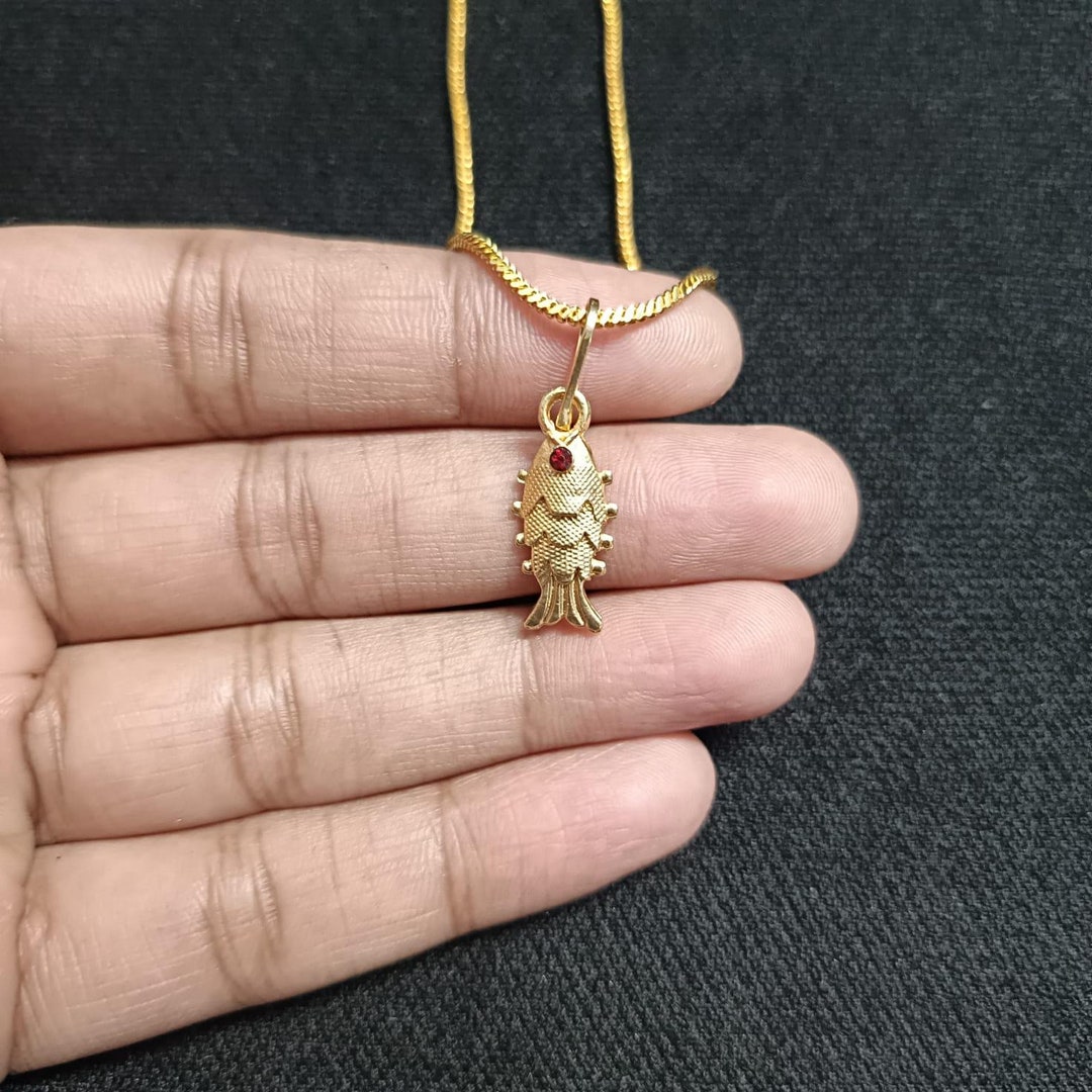 Gold Fish Necklace: Brass Articulated Fish Charm With Garnet - Etsy