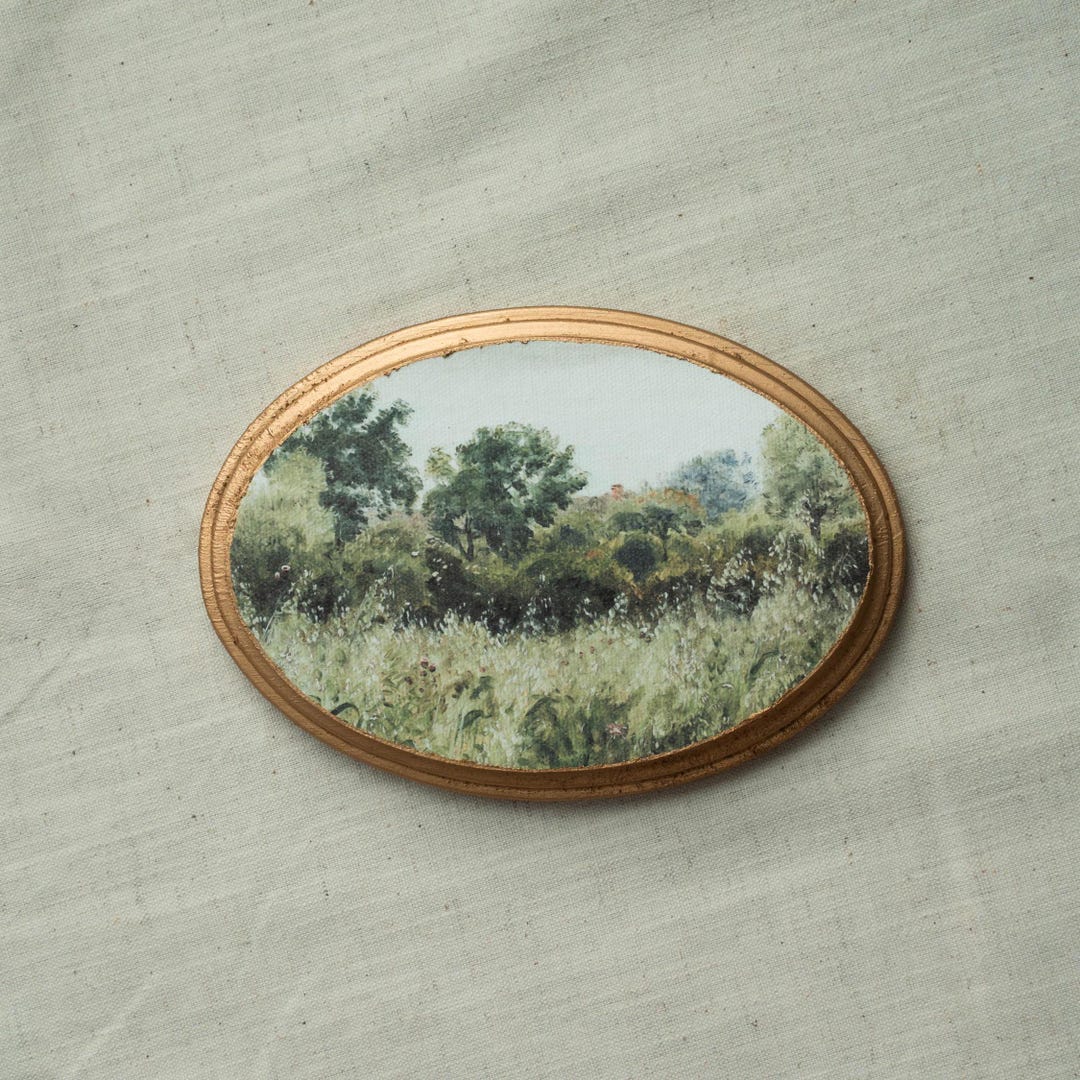 Landscape Oatfield Mini Oval Art, Small Floral Painting, Round Painting ...
