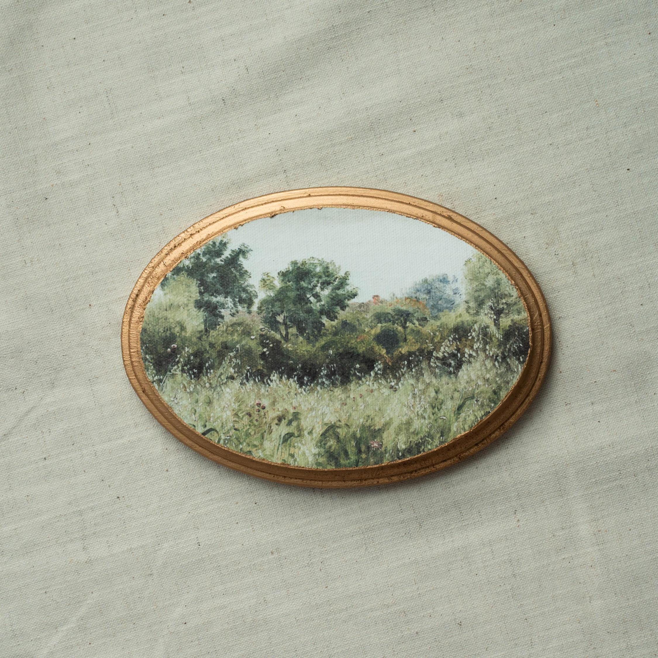 Landscape Oatfield Mini Oval Art, Small Floral Painting, Round Painting ...