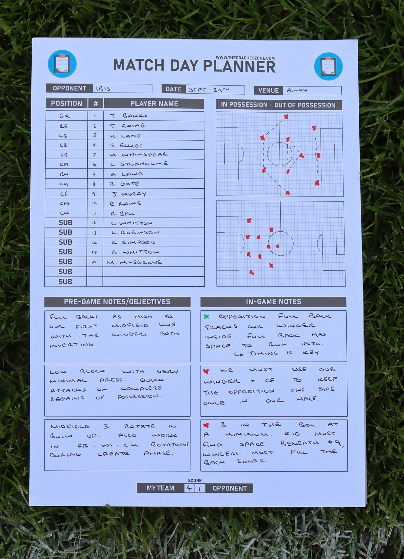 Football Match Day Planner - Football Coaching Notepad | the Coaches ...