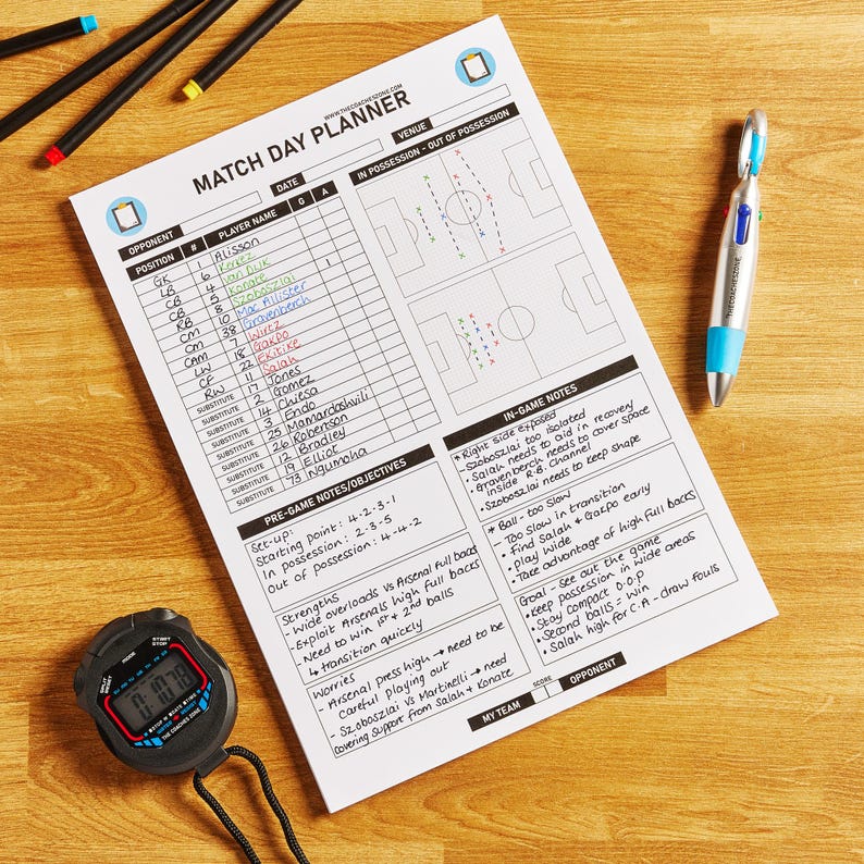 Football Matchday Planner – A4 Coaching Deskpad for Game-day Strategy ...