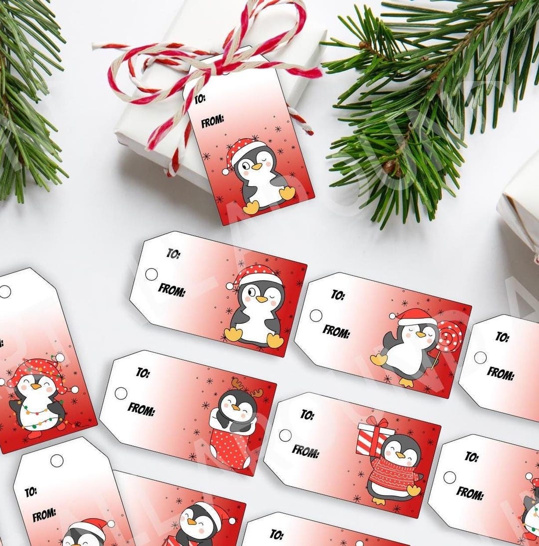 Cute Christmas Penguin Gift Tags Instant Print at Home Christmas Gift ...