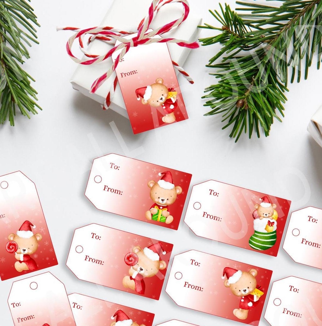 Cute Christmas Teddy Bear Gift Tags Instant Print at Home Christmas ...