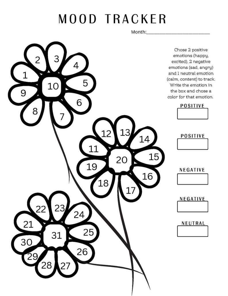 Monthly Mood Tracker - Flower Petal Design, Instant Download, Mood ...