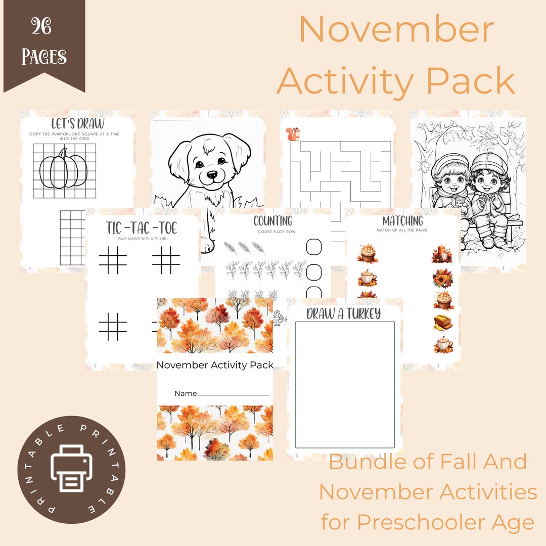 November Activity Book, Child and Preschool Activities, INSTANT ...
