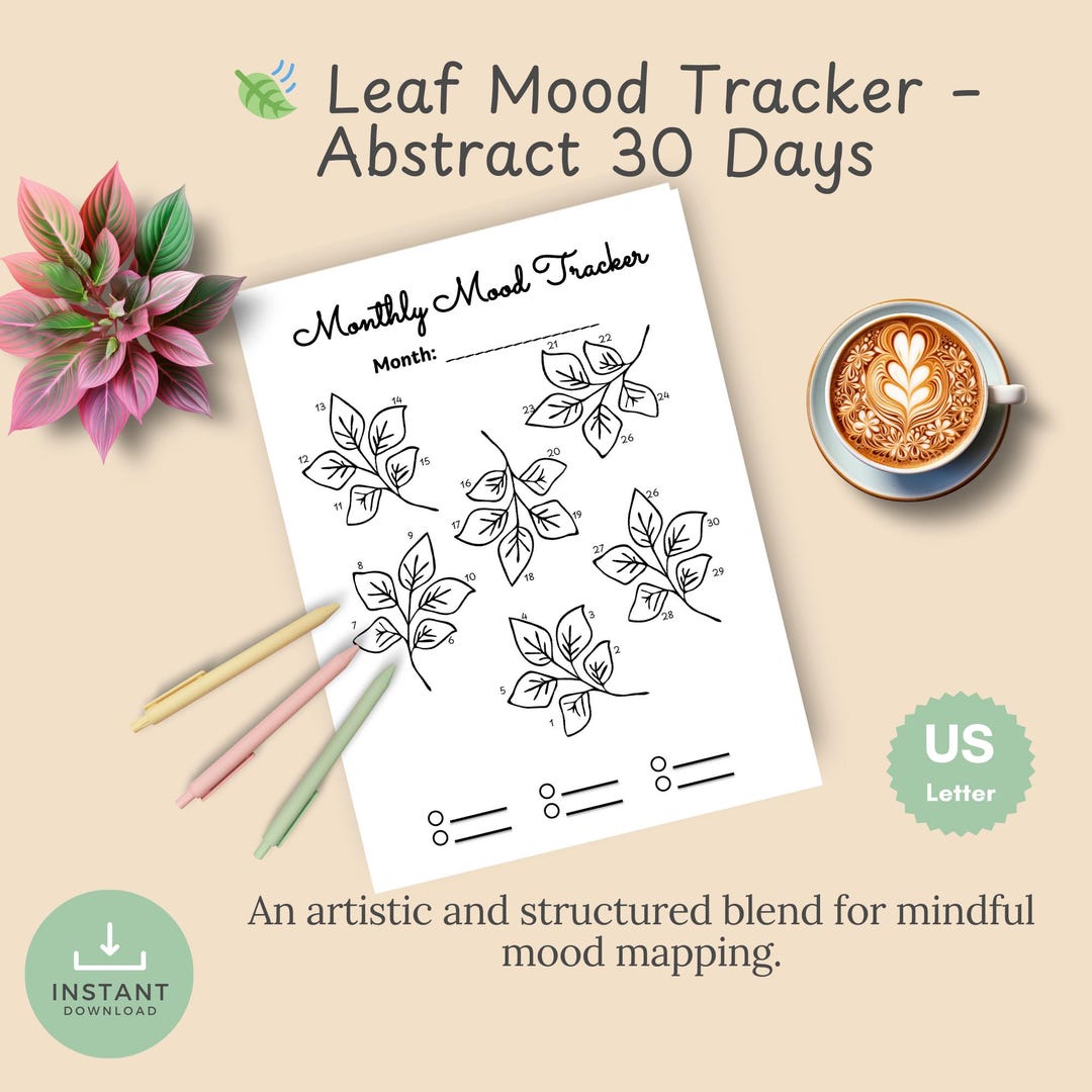 Leaf Mood Tracker Printable | 30 Day Abstract Mood PDF | Monthly ...
