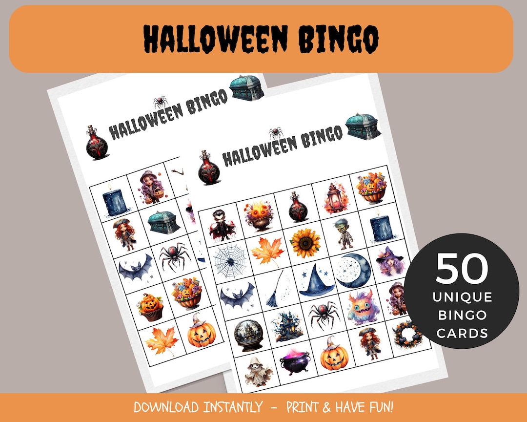 Ultimate Halloween Bingo Set With 50 Unique Cards - Perfect for Family ...