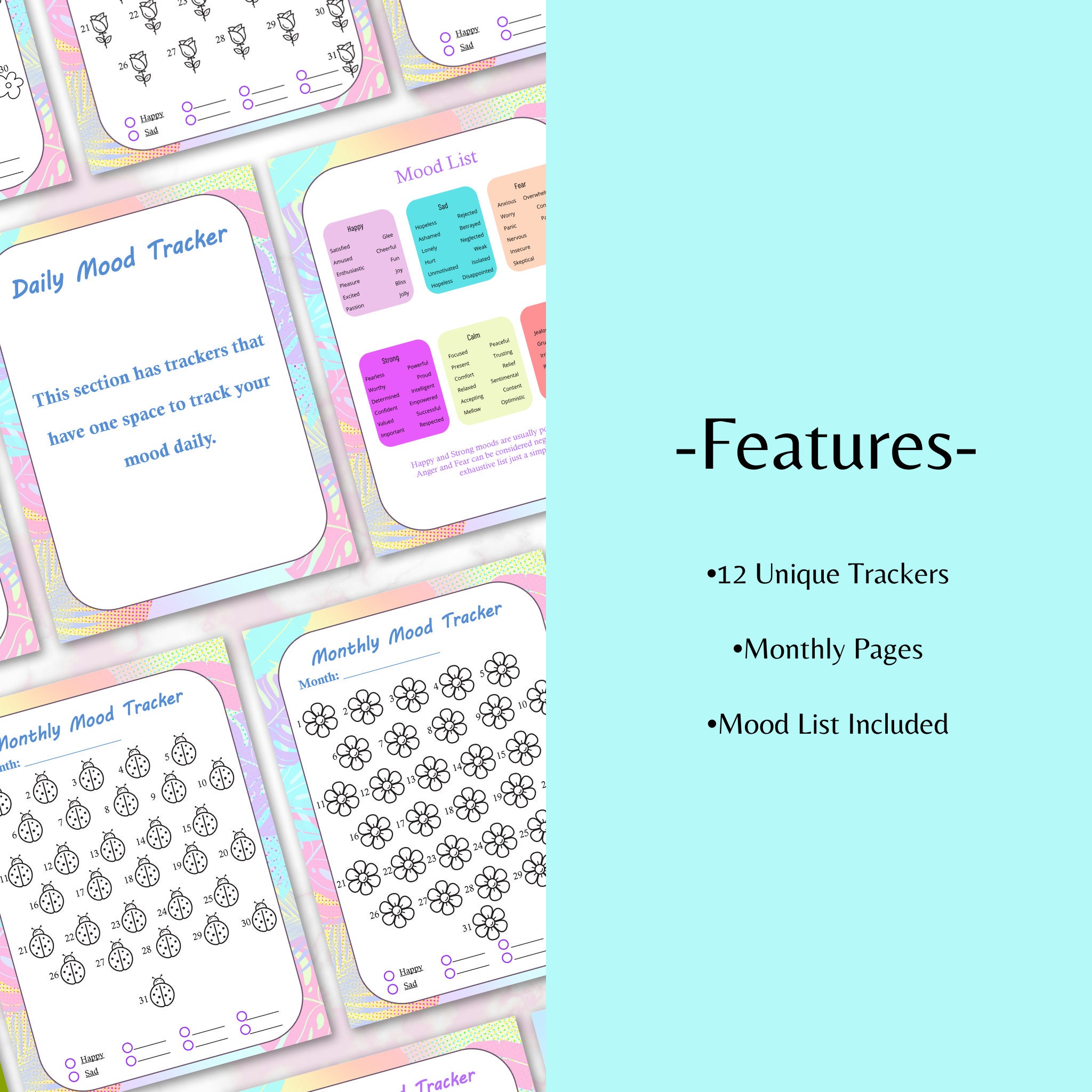 Daily Monthly Mood Tracker Bundle: 12 Months of Unique Pages - Etsy