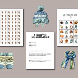 Thanksgiving Bingo Game Set - 50 Unique Printable Cards Featuring ...