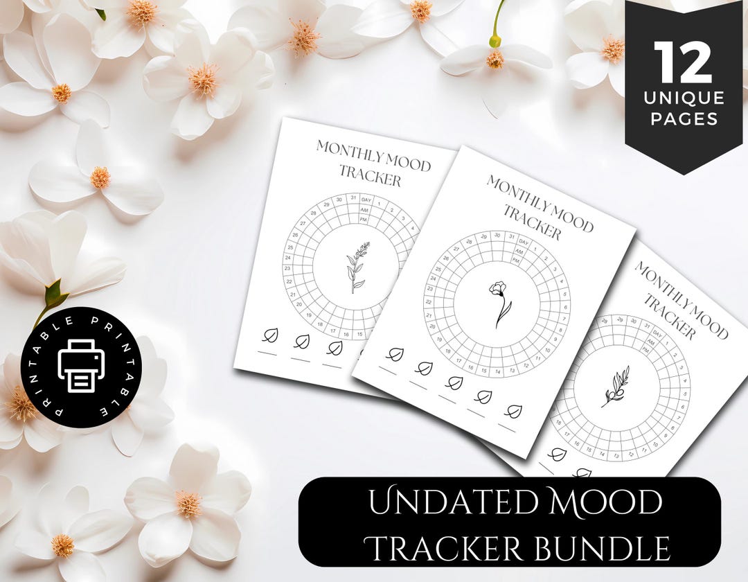 Undated Monthly Mood Tracker Bundle - Printable, Floral, Minimalist ...