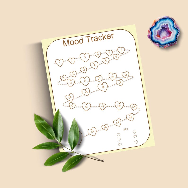 Heart Mood Tracker Printable | 30-day Monthly Mood Tracker | Digital ...