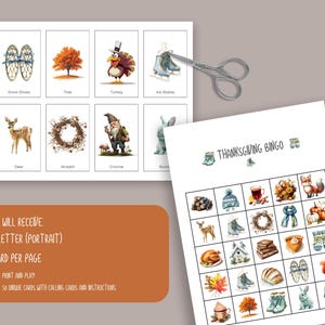 Thanksgiving Bingo Game Set - 50 Unique Printable Cards Featuring ...