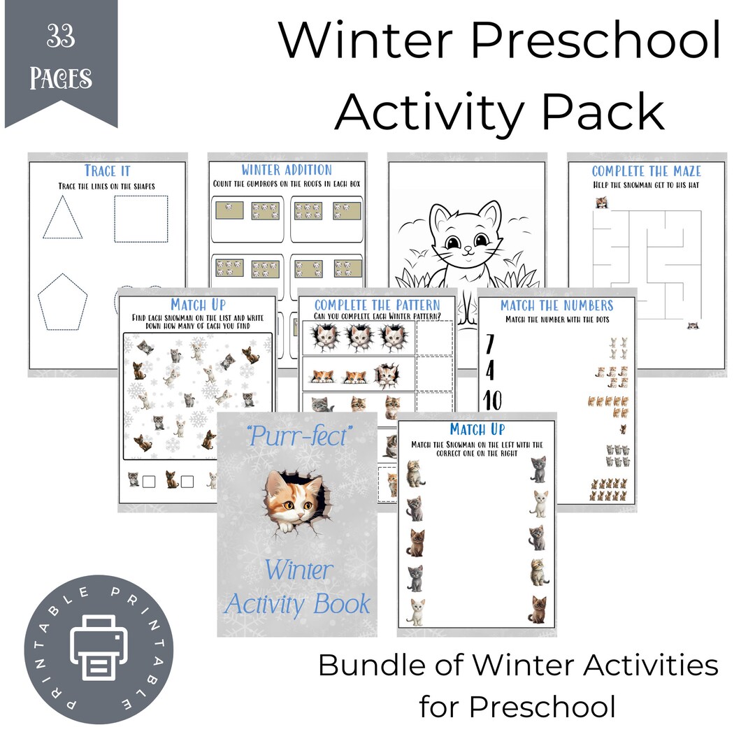Purr-fect Winter Activity Book: Kitten-themed Activities With 33 Pages ...