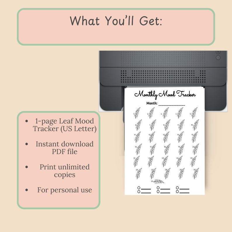 Feather Leaf Mood Tracker Printable | Mindful Self-care (PDF) - Etsy