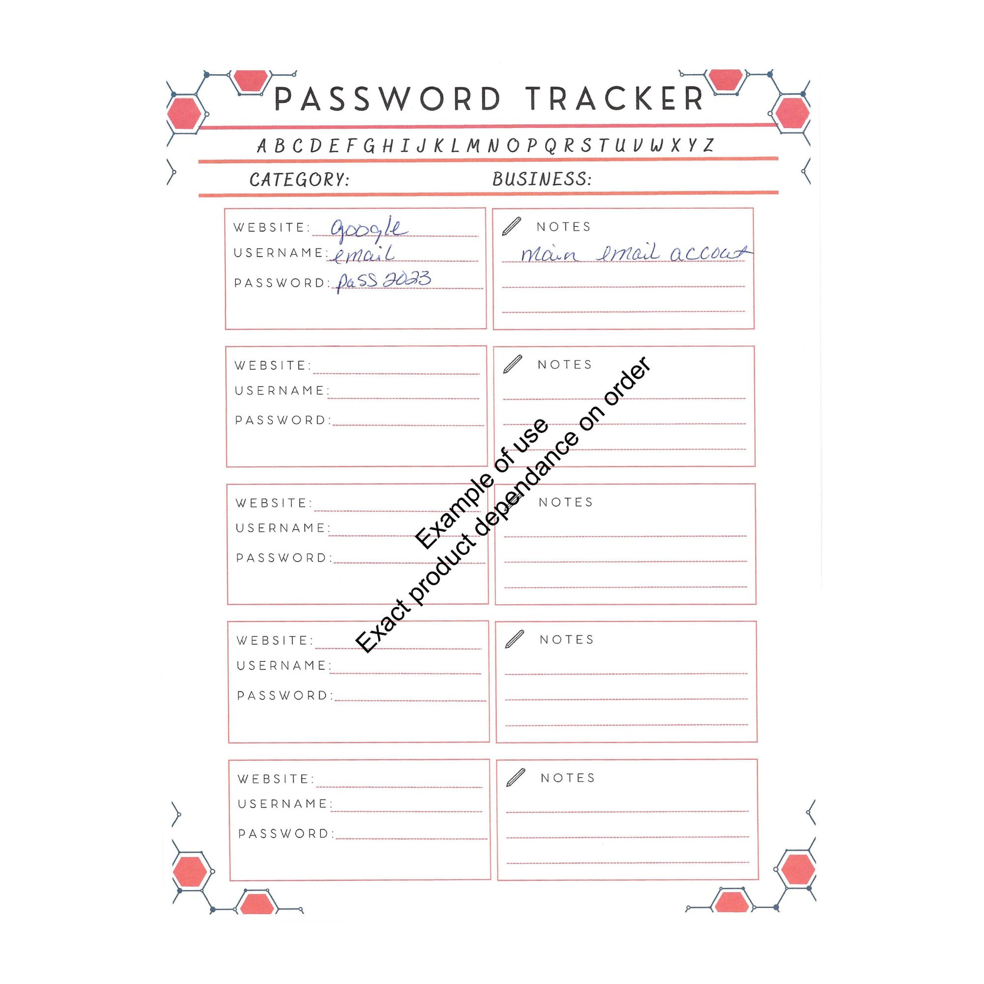 Green Hexagon Password Tracker, INSTANT DOWNLOAD, Password Tracker for ...
